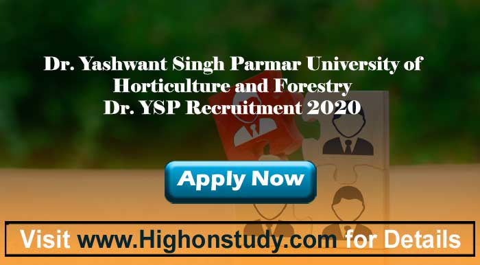Dr YSP University Recruitment 2020: Latest Notification for 10 SRF/ JRF ...